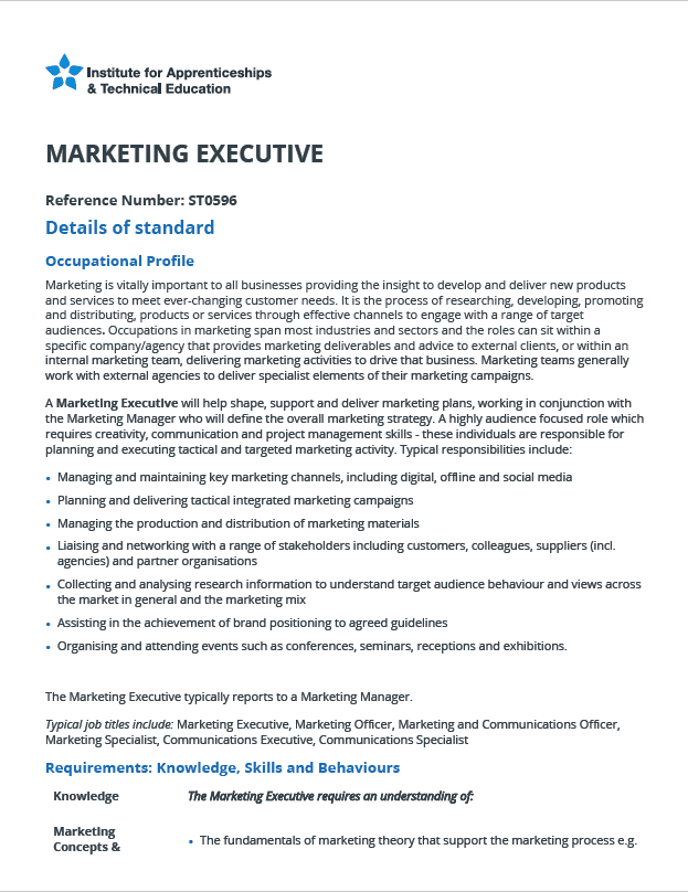 Marketing Executive Apprenticeship Standard Level 4 - JGA - Developing ...